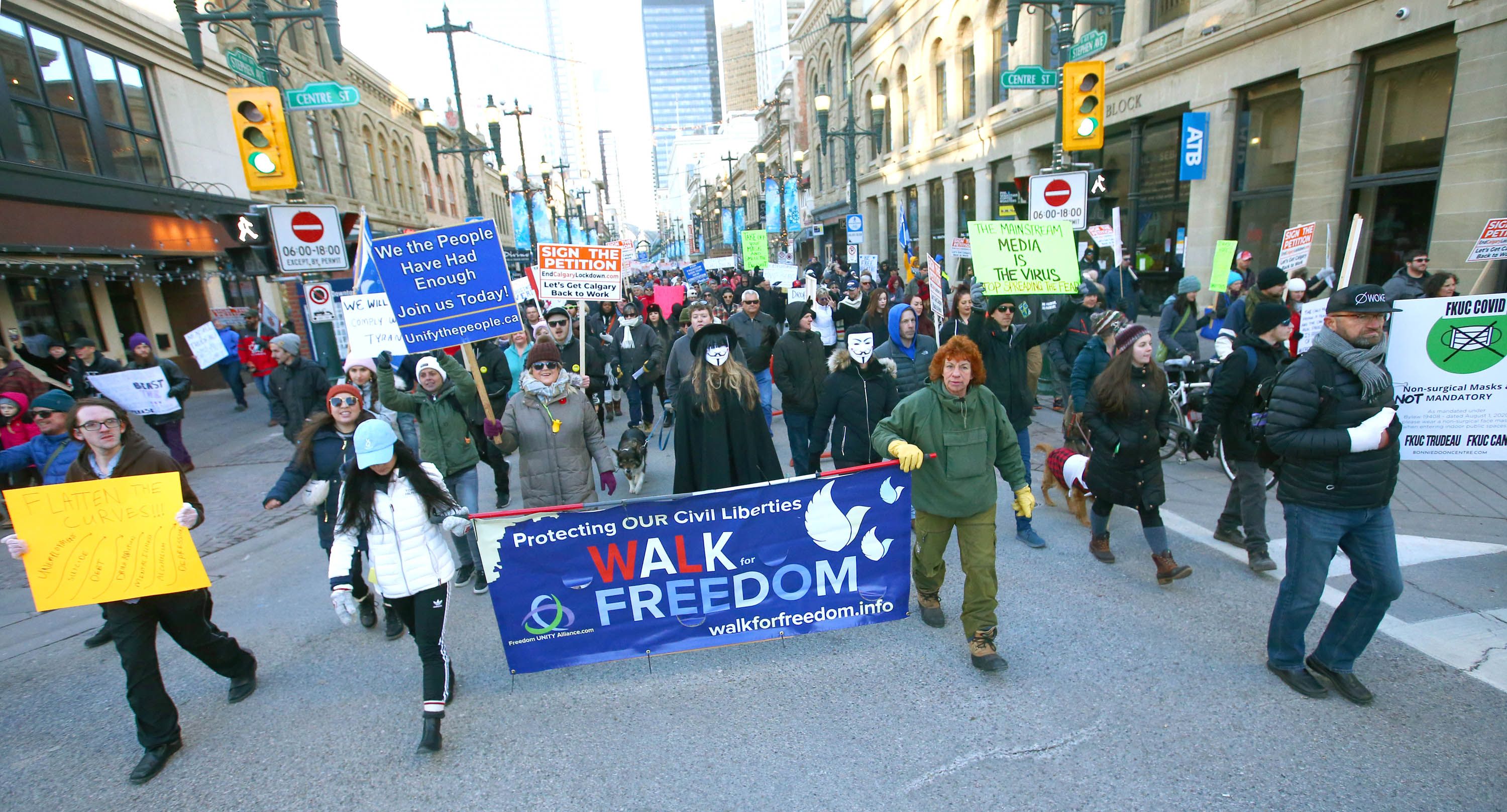Hundreds of Calgarians protest against mandatory COVID-19 restrictions ...