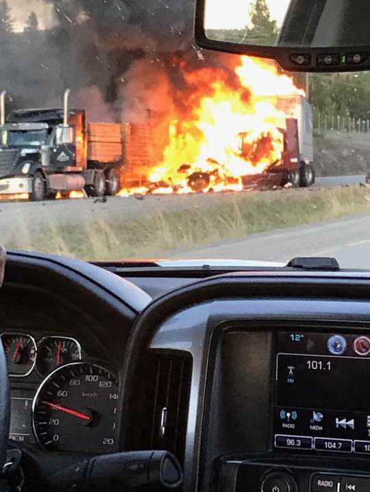 Fiery crash on Okanagan Connector claims life, closes westbound lanes ...