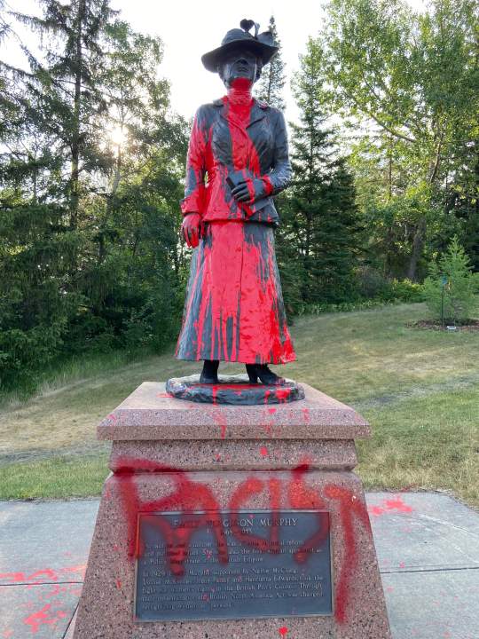 Emily Murphy statue in Edmonton defaced with red paint - Edmonton ...