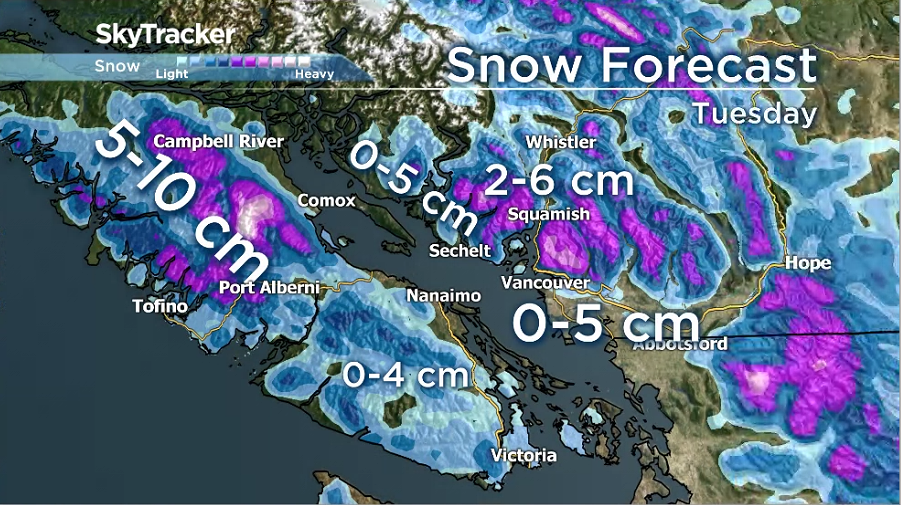 Rare April snow, thundersnow possible across B.C.’s South Coast Tuesday ...