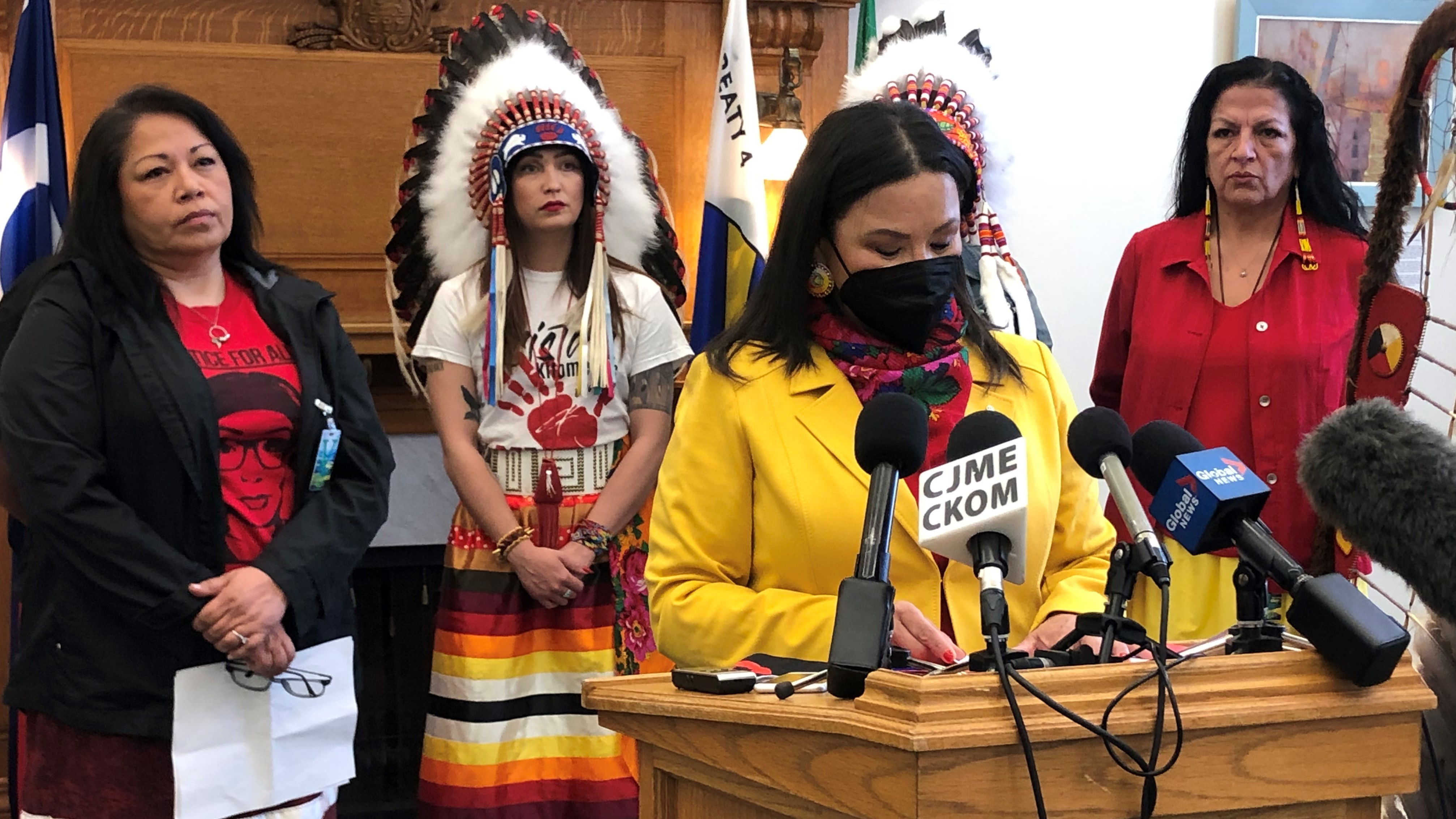Families and Indigenous leaders gather in Regina for Red Dress Day ...
