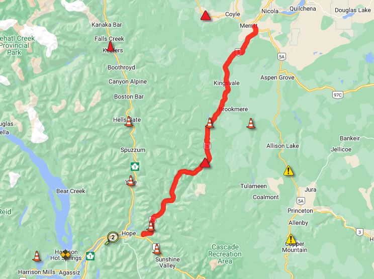 Vehicle incident causing 2-hour delay on Highway 5 between Hope and ...