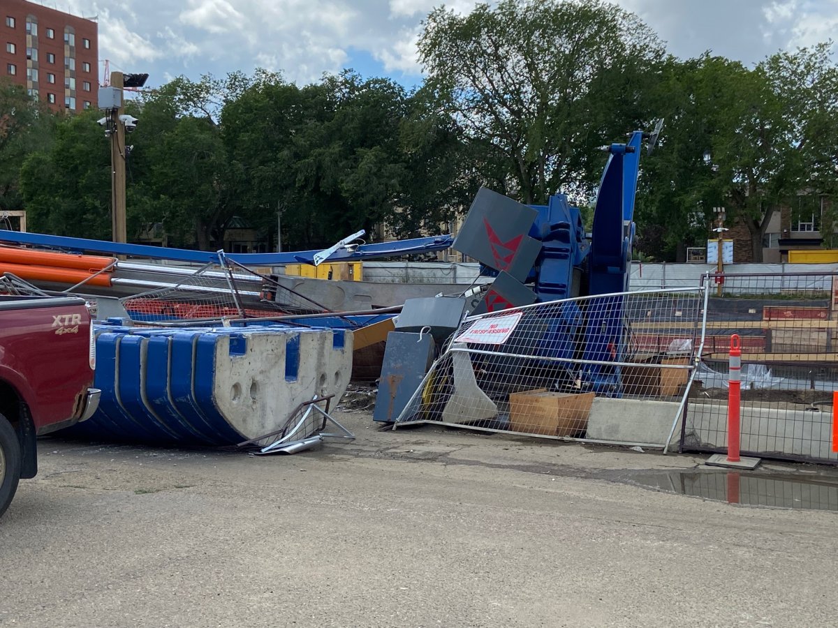 Construction crane falls over at Edmonton building site - Edmonton ...