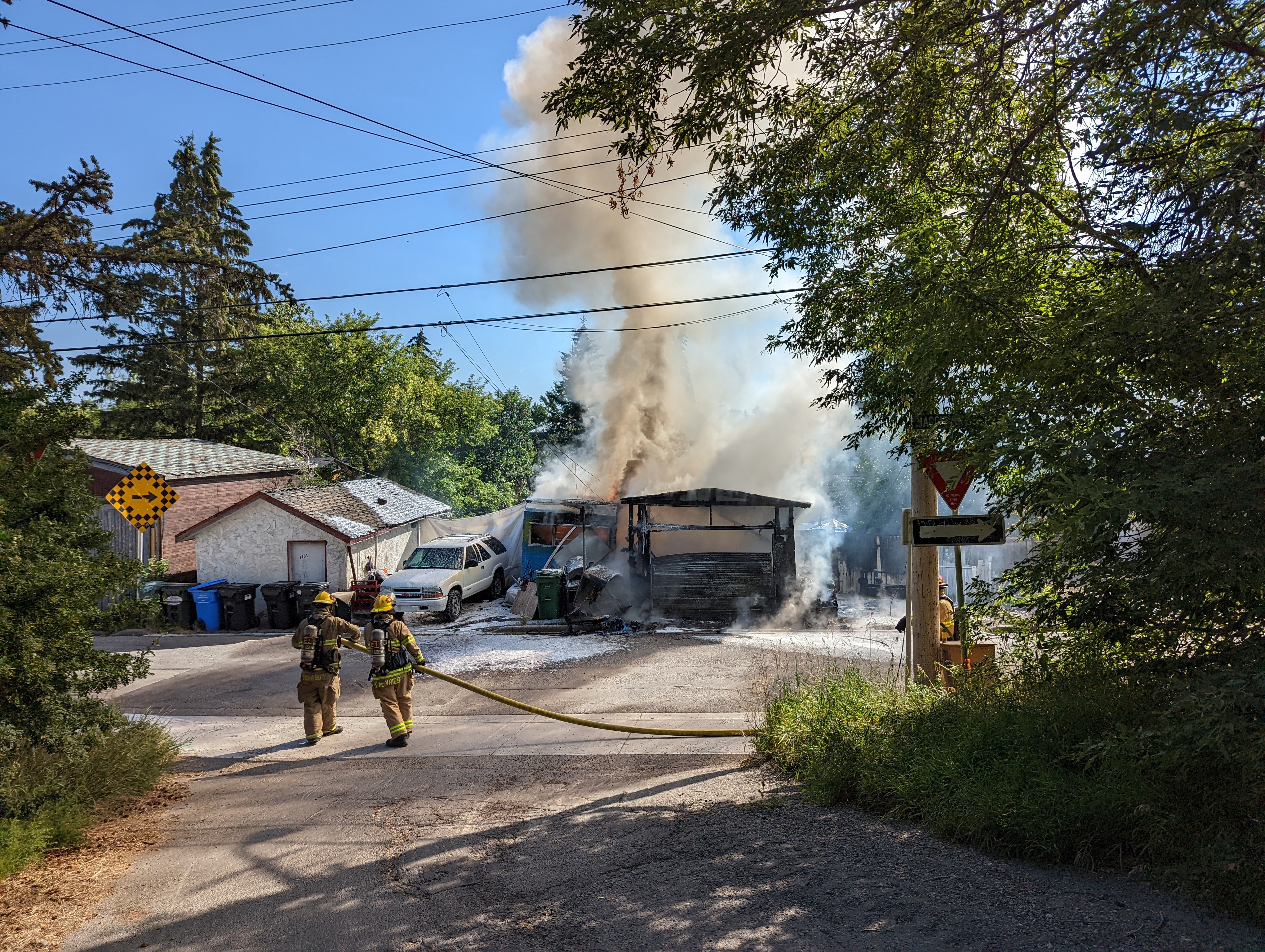 Calgary firefighters battle garage, RV fire in Ramsay - Calgary ...