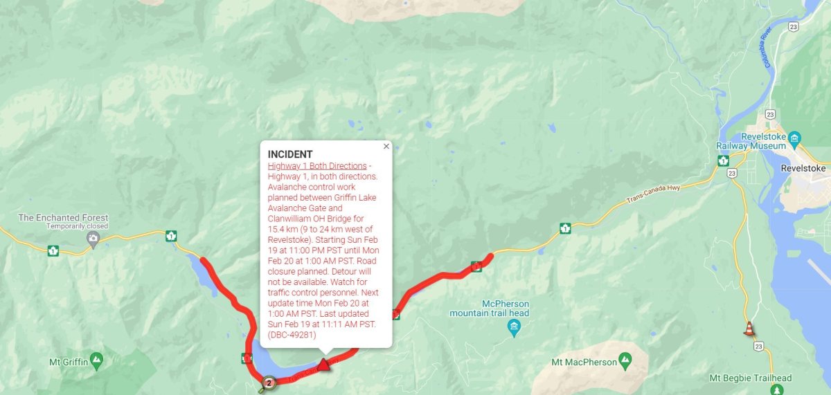 Two highway closures planned near Revelstoke for avalanche control ...