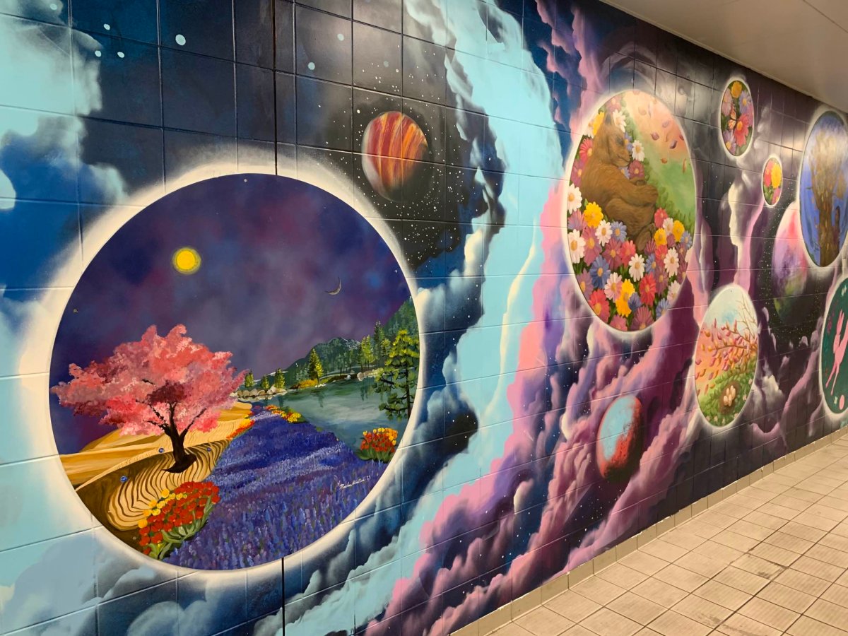 127-foot mural unveiled in downtown Edmonton LRT pedway - Edmonton | Globalnews.ca