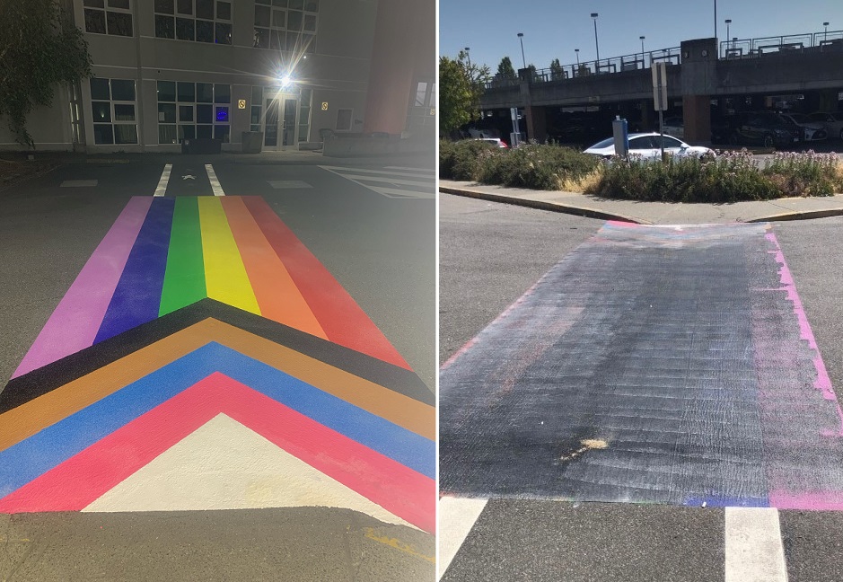Newly-installed Saanich Pride crosswalk defaced with black paint - BC ...