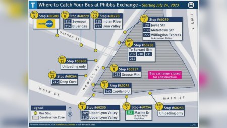 Bus stops for North Vancouver’s Phibb Exchange moved for construction ...