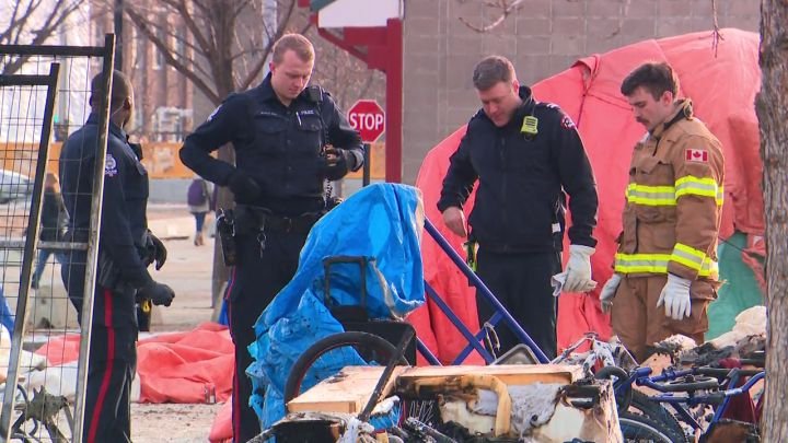 Fire crews respond to encampment blaze in downtown Edmonton - Edmonton ...
