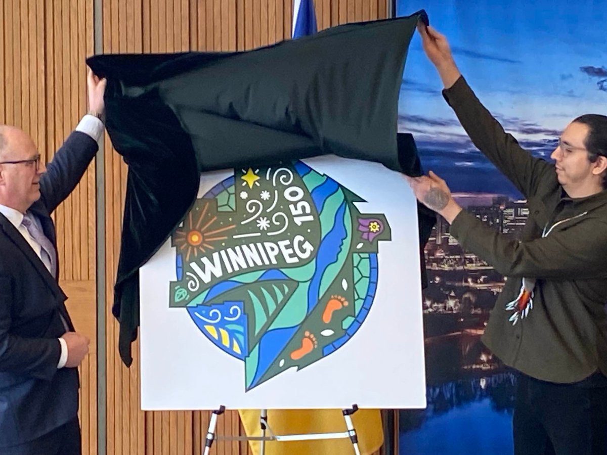 New graphic unveiled at city hall for Winnipeg’s 150th anniversary ...