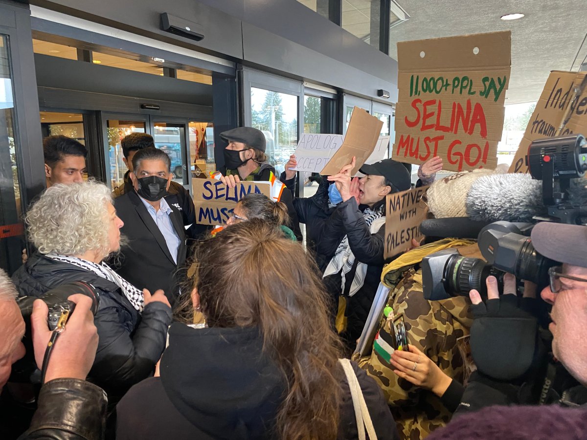 Dozens protest BC NDP retreat, demanding Selina Robinson resign ...