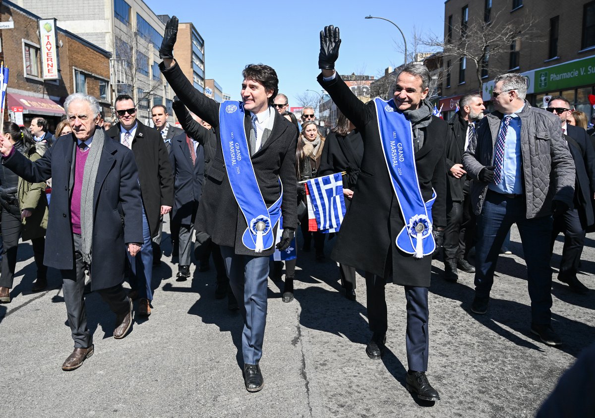 Justin Trudeau and Greek Prime Minister Mitsotakis walk in Montreal ...