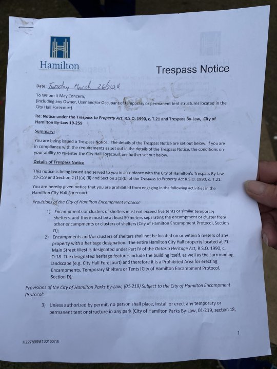 More trespass notices issued to people in encampment at Hamilton city ...