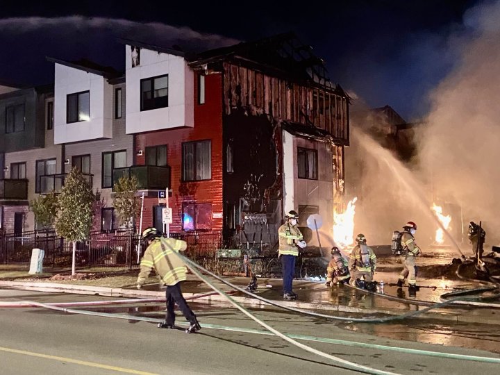 Massive, suspicious fire destroys townhouses in south Edmonton ...
