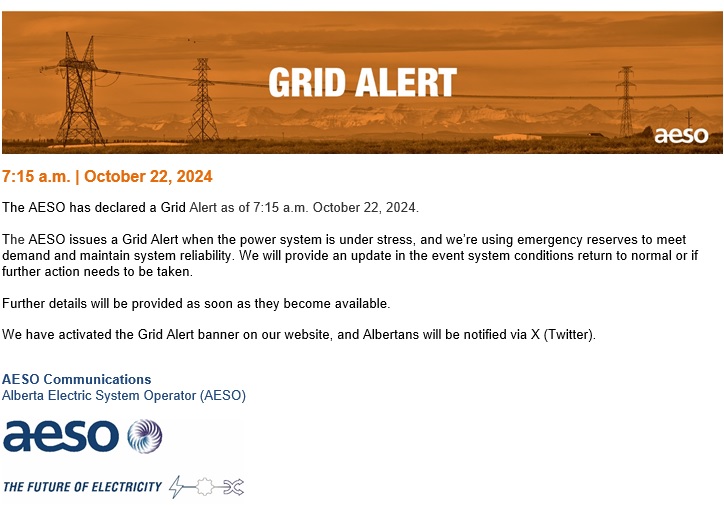 Alberta Energy System Operator issues grid alert over electricity use | Globalnews.ca