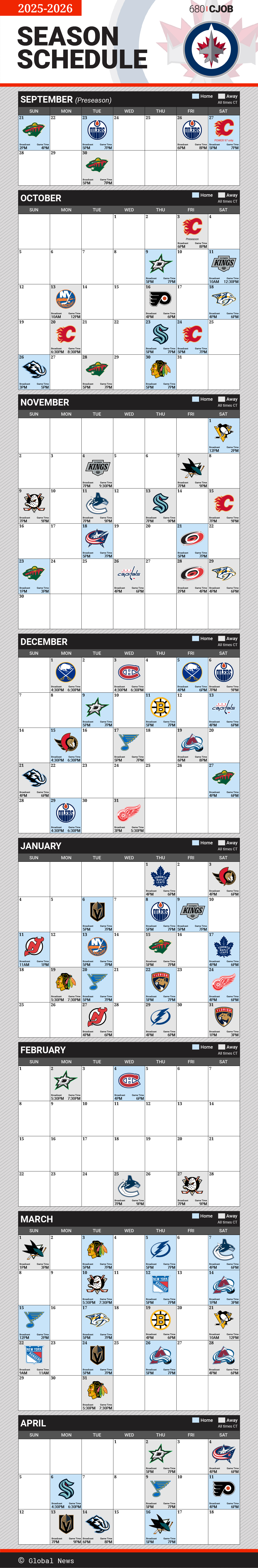 Winnipeg Jets 2025-26 Schedule